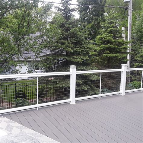 Silver Maple Timbertech Deck With White Rails And Horizontal Cables In Naperville Beach House