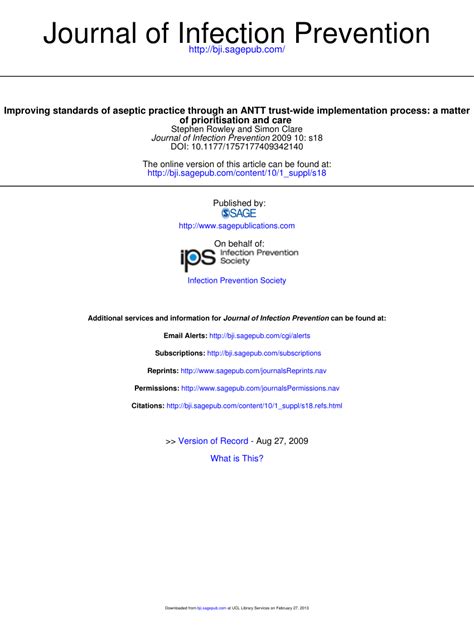 PDF Improving Standards Of Aseptic Practice Through ANTT Trust Wide Implementation A Matter