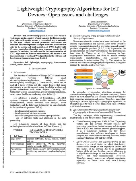 Lightweight Cryptography Algorithms For Iot Devices Open Issues And