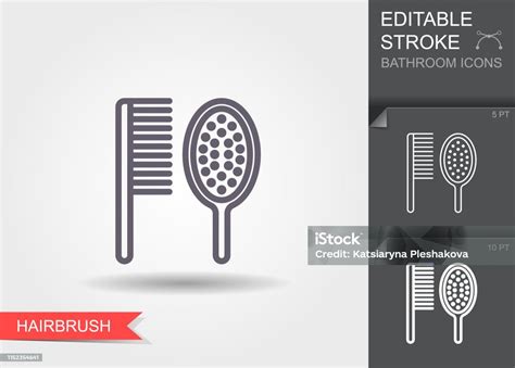 빗과 헤어 브러시 편집 가능한 스트로크가 있는 윤곽선 아이콘입니다 그림자와 욕실의 선형 기호 0명에 대한 스톡 벡터 아트 및