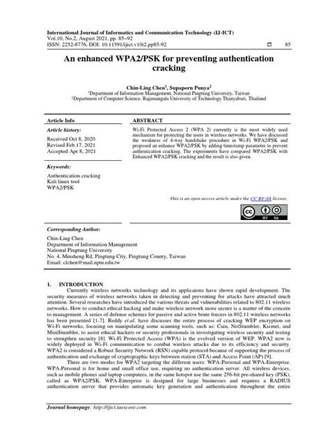 An Enhanced Wpa2psk For Preventing Authentication Cracking Pdf Military Communications