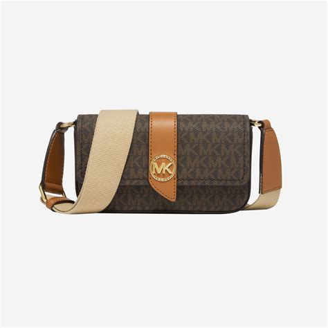 마이클 코어스 그린위치 엑스트라 스몰 로고 슬링 크로스바디백 브라운 아콘 Michael Kors Kream