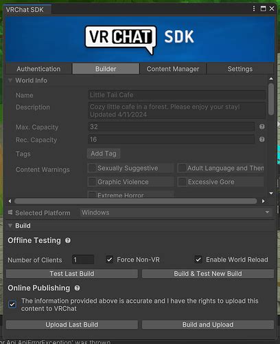 Sdk Error Preventing Me From Uploading World Help Vrchat Ask Forum
