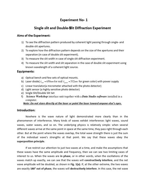 Diffraction Single Double Slit Pdf Diffraction Waves
