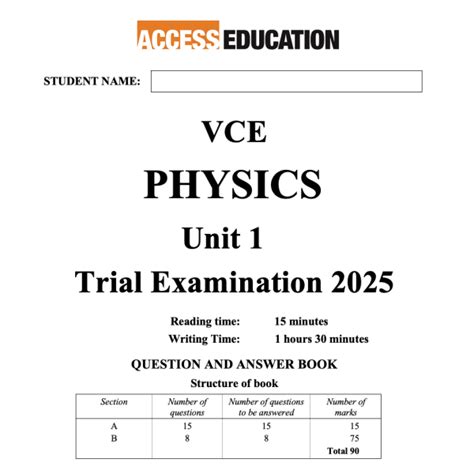 Physics 2025 Unit 1 Trial Exam Access Education