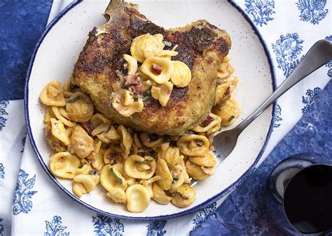 Herb And Cheese Stuffed Pork Chops With Pasta Just A Little Bit Of Bacon