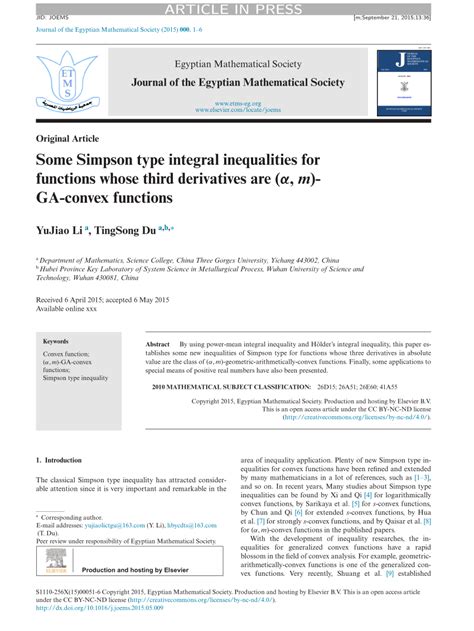 Pdf Some Simpson Type Integral Inequalities For Functions Whose Third Derivatives Are α M