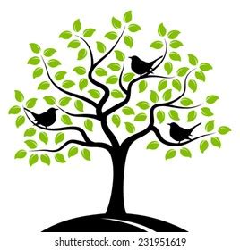 Green Tree Birds Vector Stock Vector Royalty Free