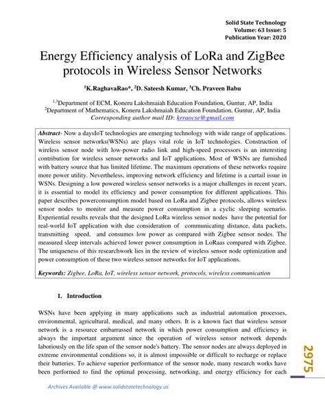 Pdf Energy Efficiency Analysis Of Lora And Zigbee Protocols In Wireless Sensor Networks
