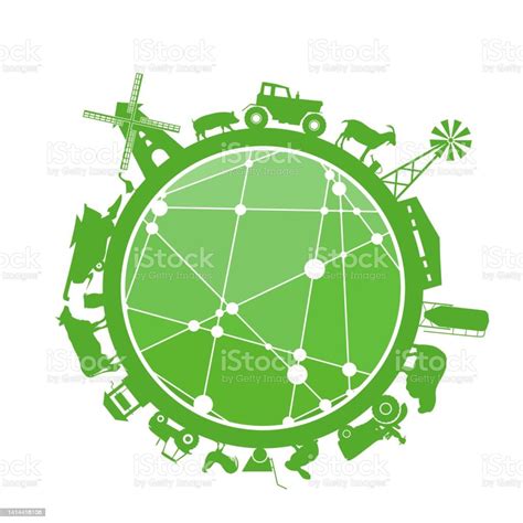 농업 아이콘으로 동그라미를 그리십시오 원 주위에 있는 개체입니다 에코 제품에 대한 배경 분자 및 통신 텍스처 점으로 연결된 선 지속 가능한 자원에 대한 스톡 벡터 아트 및