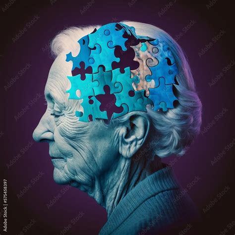 The Concept Of Alzheimers Disease An Elderly Woman Symbolic Puzzles Holding The Brain World