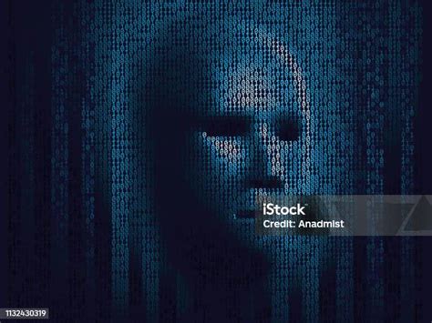 Concept Binary Hacker Robot Danger Dark Face Cyborg Binary Code Head Data Intellect Mind Virtual