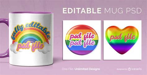 Rainbow Scalable Mug Template Psd Editable Template
