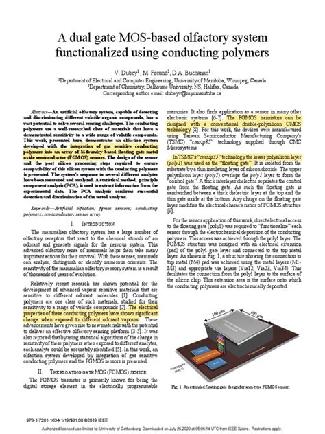 A Dual Gate Mos Based Olfactory System Pdf Sensor Olfaction