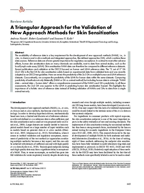 Pdf A Triangular Approach For The Validation Of New Approach Methods For Skin Sensitization