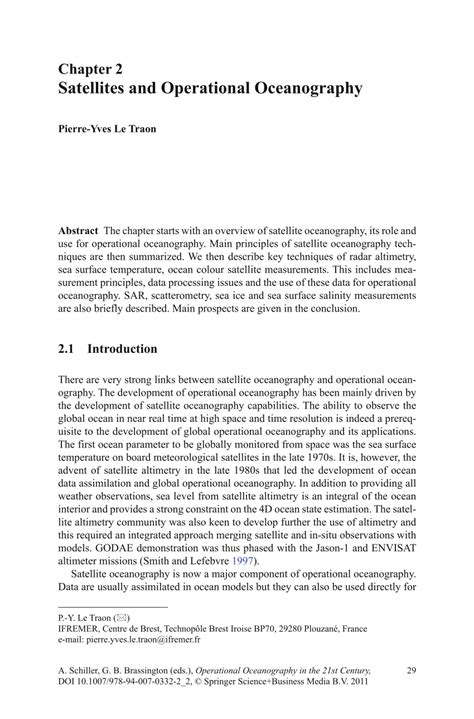 Pdf Satellites And Operational Oceanography