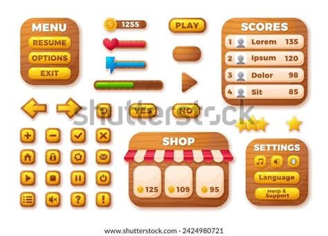Game Interface Buttons User Interface Elements Stock Vector Royalty