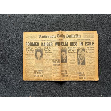 Other Kaiser Wilhelm Dies In Exile Ww2 Memorabilia Vintage Newspaper