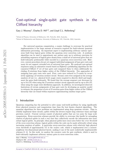pdf cost optimal single qubit gate synthesis in the clifford hierarchy