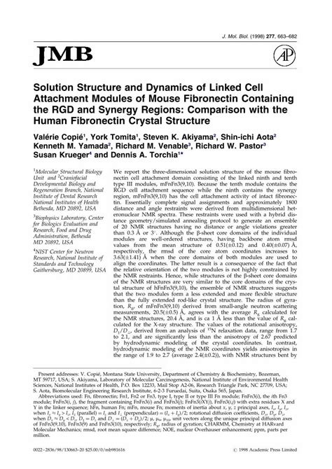 Pdf Solution Structure And Dynamics Of Linked Cell Attachment Modules Of Mouse Fibronectin