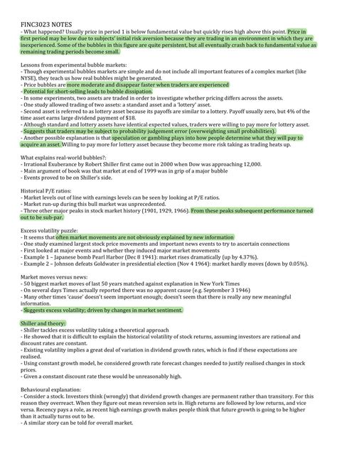 behavioural finance lecture notes finc3023 behavioural finance