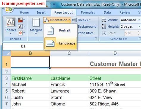 Microsoft Excel Page Layout Tab