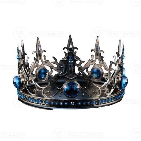 Beautiful Blue Fantasy Crown Lavishly Decorated Displayed On A