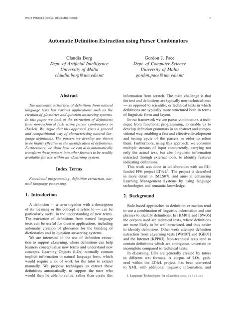Pdf Automatic Definition Extraction Using Parser Combinators