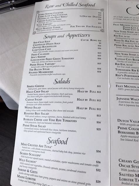 Menu At Halls Chophouse Pub And Bar Charleston 434 King St