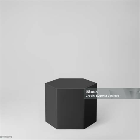 회색 배경에 고립 된 관점과 블랙 3d 육각 연단 육각형 모양 기둥 빈 박물관 무대 또는 받침대에서 제품 연단 모형 3d 기본