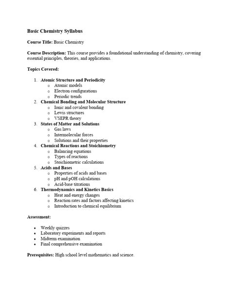 Basic Chemistry Syllabus Pdf
