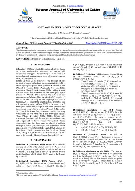 Pdf Soft ξ Open Sets In Soft Topological Spaces