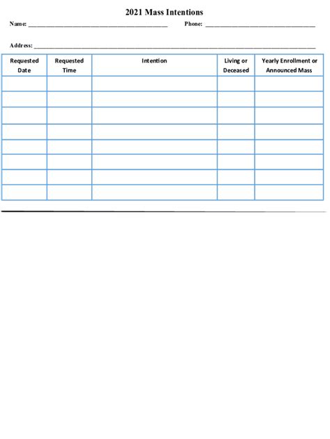 Fillable Online Mass Request Form Sacred Heart Parish Fax Email Print
