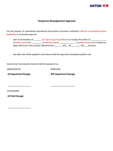 8 Temporary Reassignment Approval Form Pdf