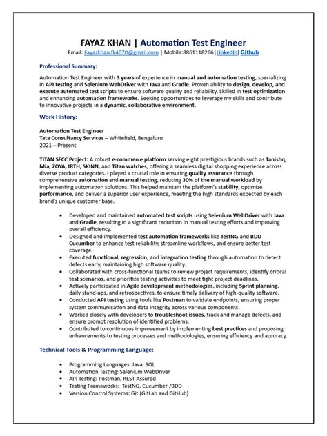 Fayazkhangeneric Resume Pdf Selenium Software Software Testing