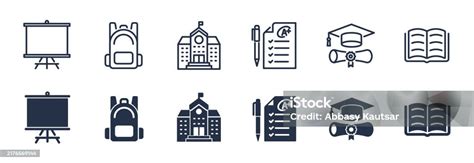 학교 라인 및 글리프 솔리드 아이콘 컬렉션 Minimal Icon And Symbol Series Vector Illustration 최소 아이콘과 기호 시리즈 벡터