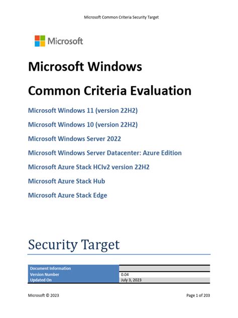 Microsoft Windows Windows Server Azure Stack Security Target 22h2 Pdf