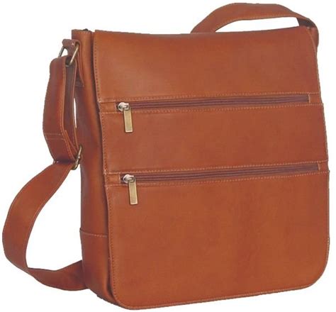 167 Messenger Bag With 2 Zippered Pockets On Flap Leather Store