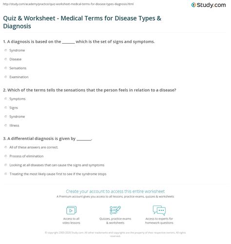 Quiz And Worksheet Medical Terms For Disease Types And Diagnosis