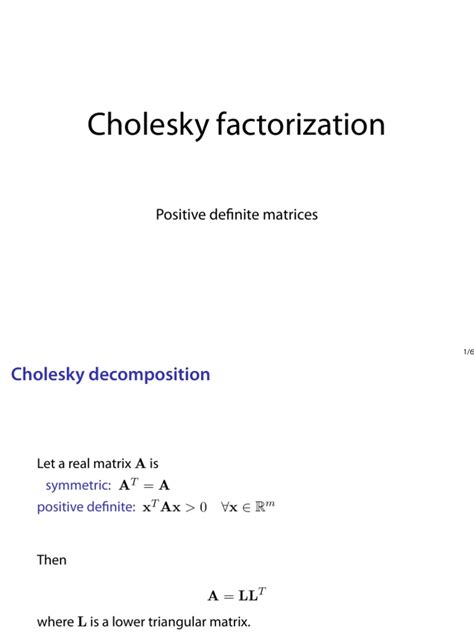 Cholesky Factorization Positive De Nite Matrices Pdf Numerical Analysis Mathematical