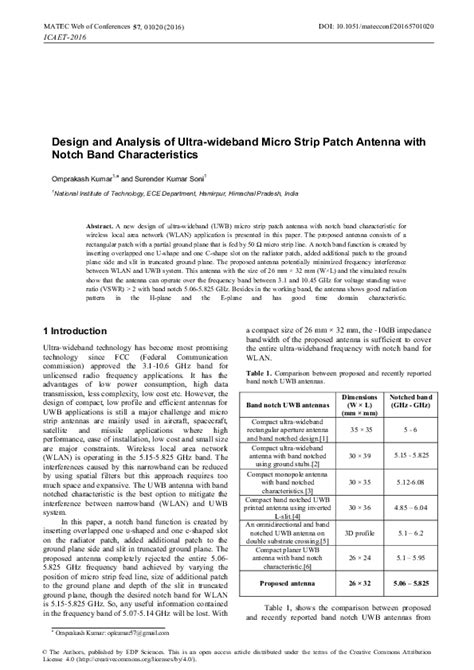 Pdf Design And Analysis Of Ultra Wideband Micro Strip Patch Antenna With Notch Band