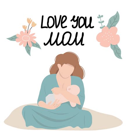 Breastfeeding Illustration Mother Feeding A Baby With Breast With Nature And Leaves Background