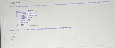 Solved Question 8the Stem And Leaf Display Below Contains