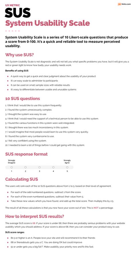 UX Metric System Usability Scale SUS UX Hints
