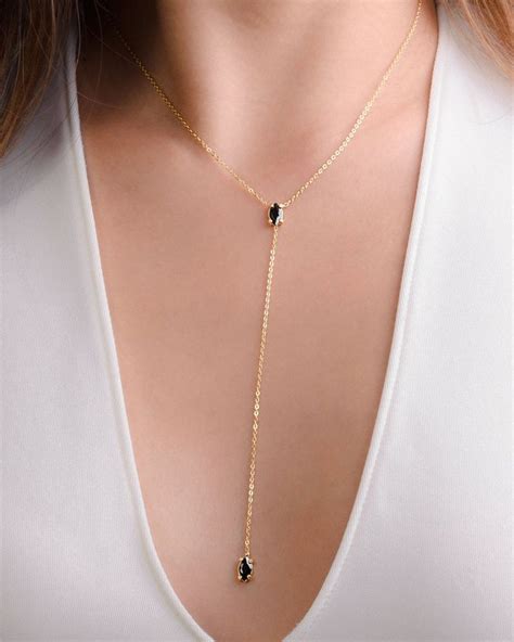 Black Zircon Lariat Necklace Handmade Necklace Bridesmaids Etsy