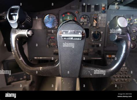 Flight Deck And Flight Controls Of A Boeing 747 Cockpit In An Airplane