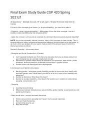 CSP420 Final Exam Study Guide Pdf Final Exam Study Guide CSP 420 Spring 2021zf 45 Questions