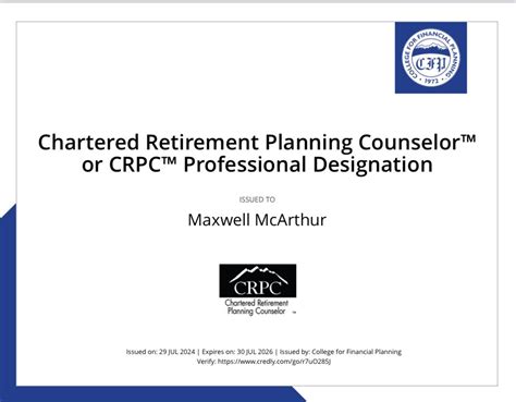 Maxwell Mcarthur Crpc® On Linkedin Im Happy To Share That Ive Obtained A New Certification