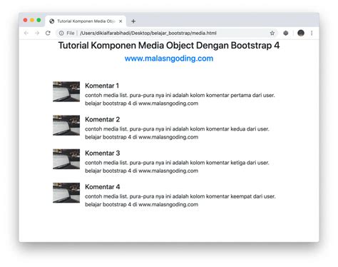 Tutorial Bootstrap 4 24 Media Object Bootstrap 4 Malas Ngoding