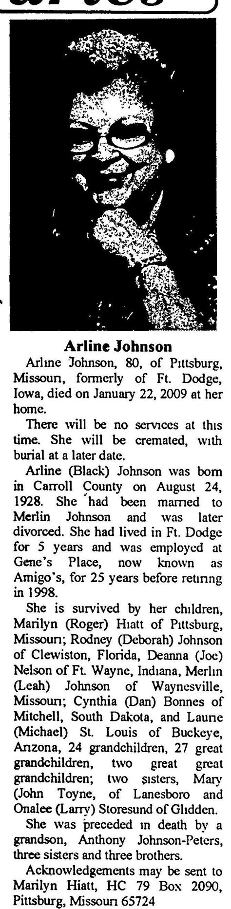 Arline Black Johnson 1928 2009 Find A Grave Memorial